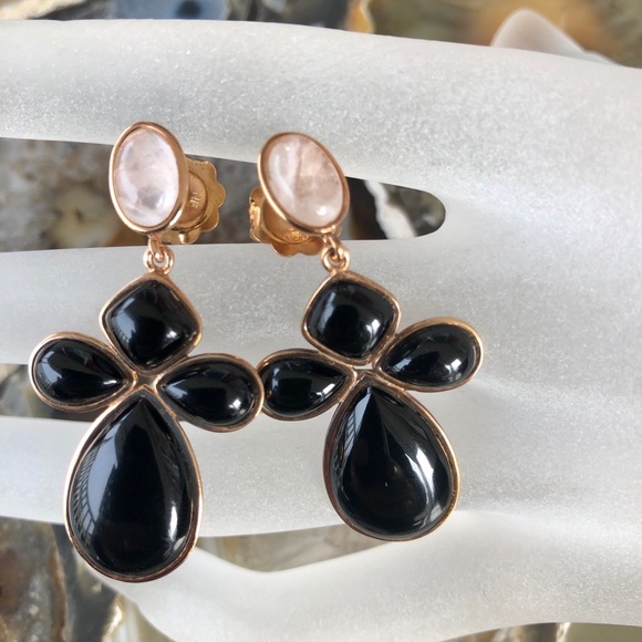 Dallas Prince | Jewelry | Dallas Prince 75 Onyx Rose Quartz Earrings ...